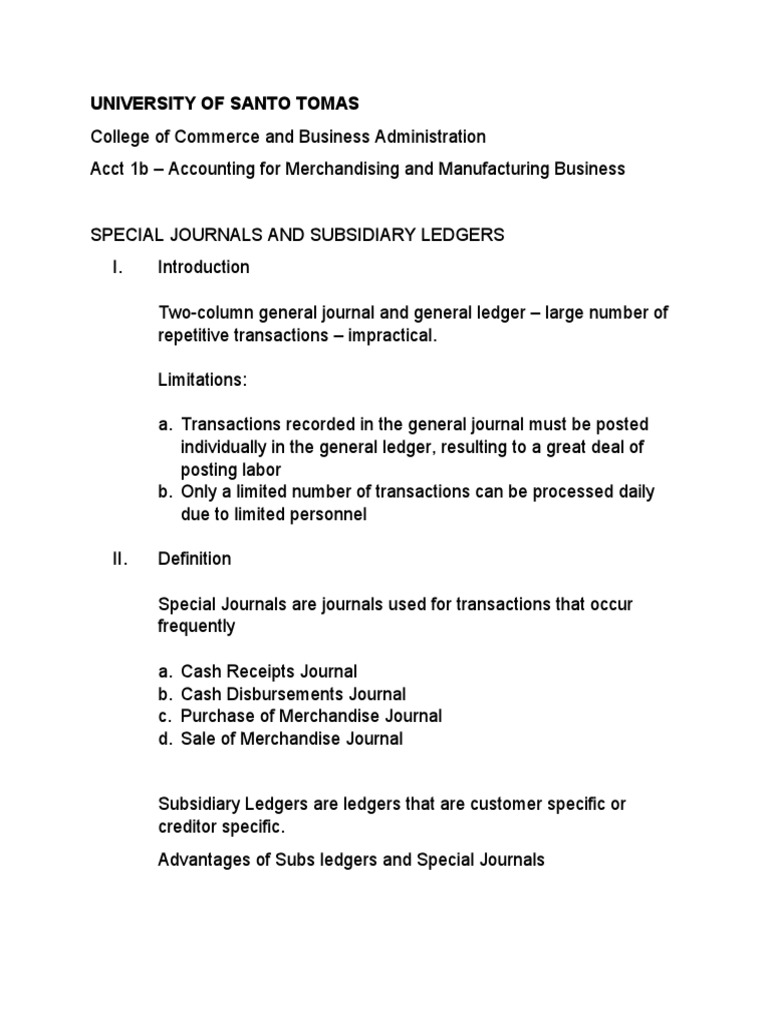 Special Journals and Subsidiary Ledgers | PDF
