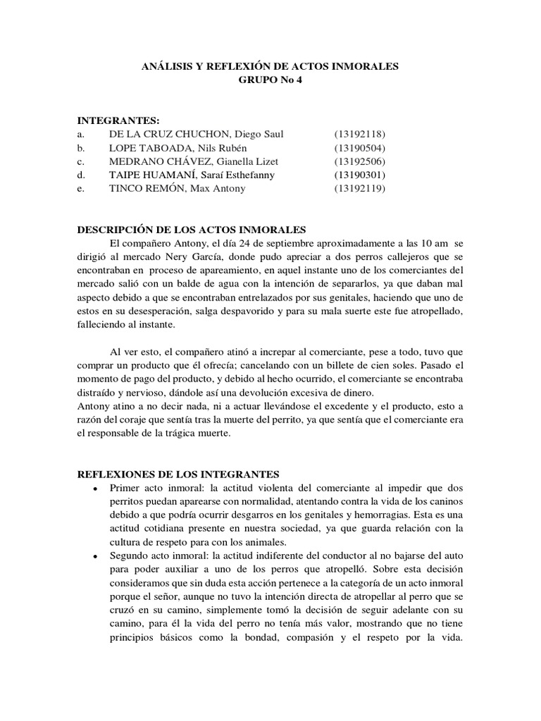 Análisis y Reflexión de Actos Inmorales | PDF | Moralidad