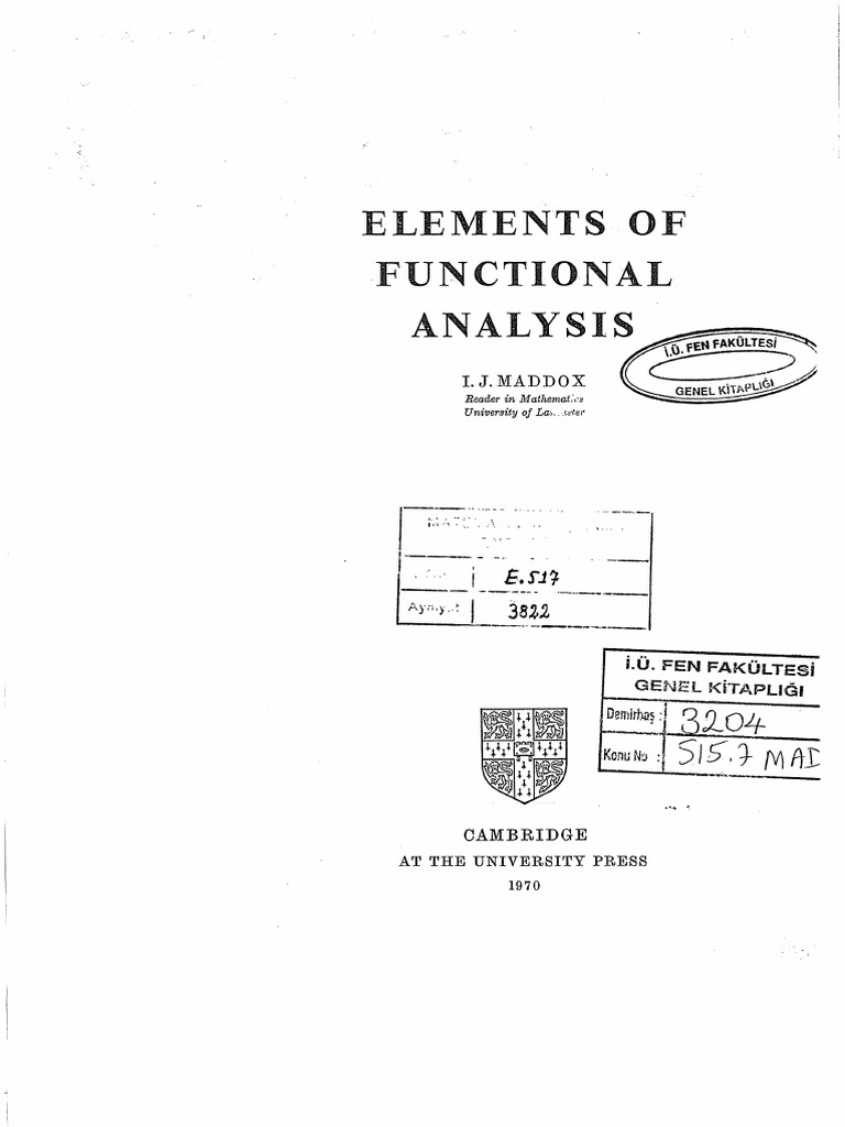 I. J. Maddox - Elements of Functional Analysis | PDF
