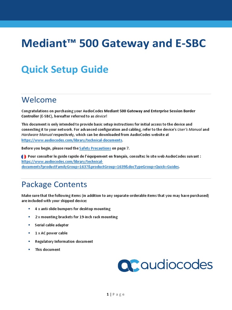 Mediant 500 Gateway e SBC Quick Guide | PDF | Ip Address | Booting