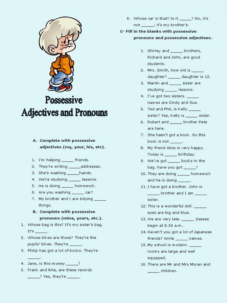 C-Fill in The Blanks With Possessive Pronouns and Possessive Adjectives ...