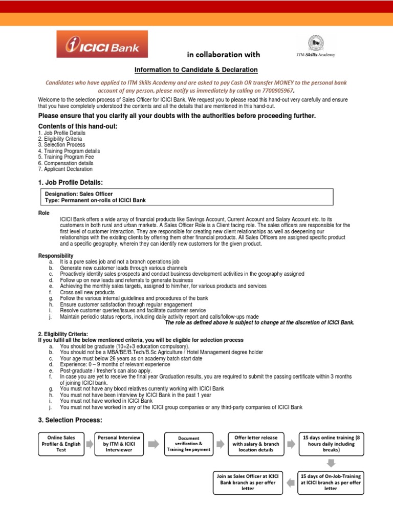 ICICI Bank Sales Officer Induction Guide | PDF | Sales | Banks