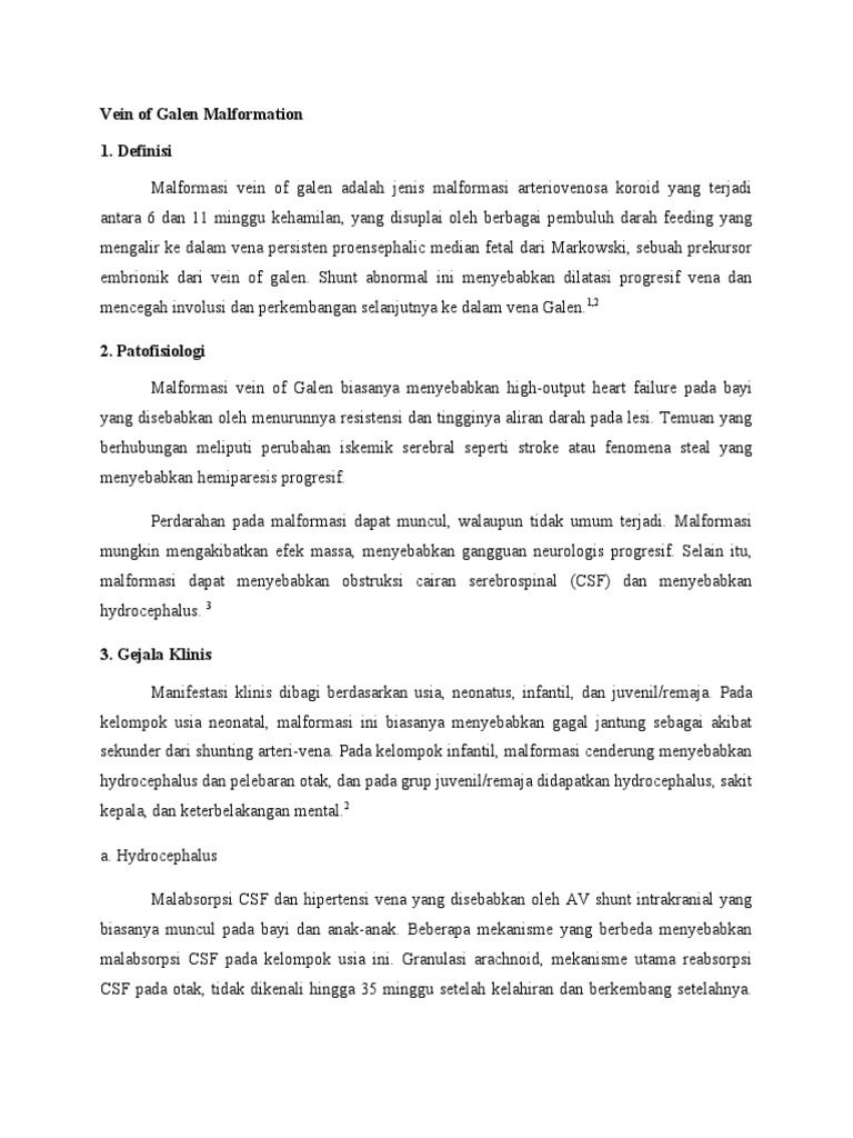 Malformasi Vein of Galen: Definisi dan Terapi | PDF