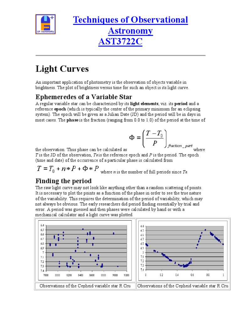 Light Curves: Techniques of Observational Astronomy AST3722C | PDF ...
