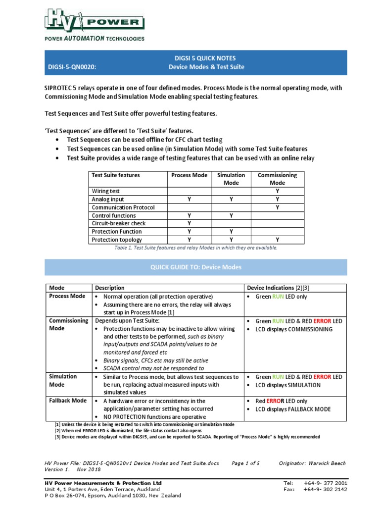 Digsi 5 Quick Notes Digsi-5-Qn0020: Device Modes & Test Suite | PDF ...