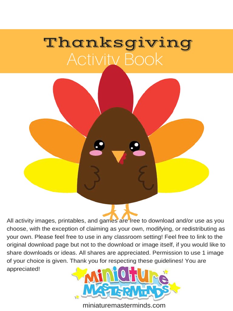Printable 60 Page Preschool Thanksgiving Worksheet and Activity Book | PDF