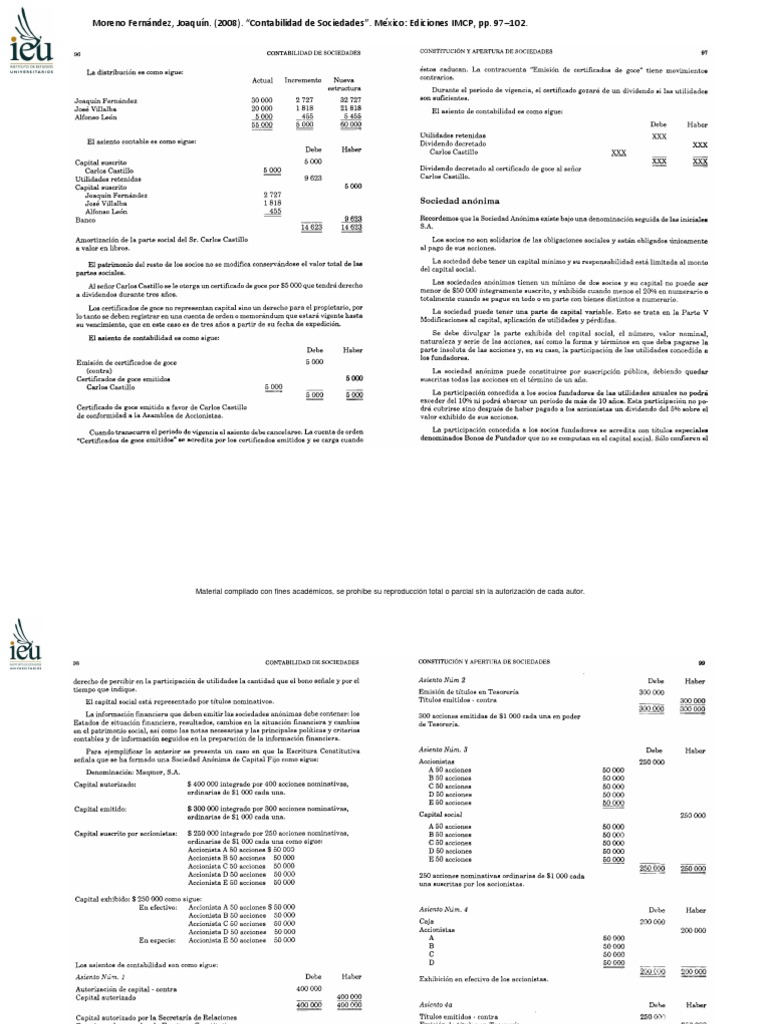 13) Moreno Fernández, Joaquín. (2008) - "Contabilidad de Sociedades". México Ediciones IMCP | PDF
