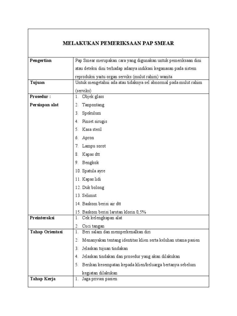 Sop Pemeriksaan Pap Smear | PDF