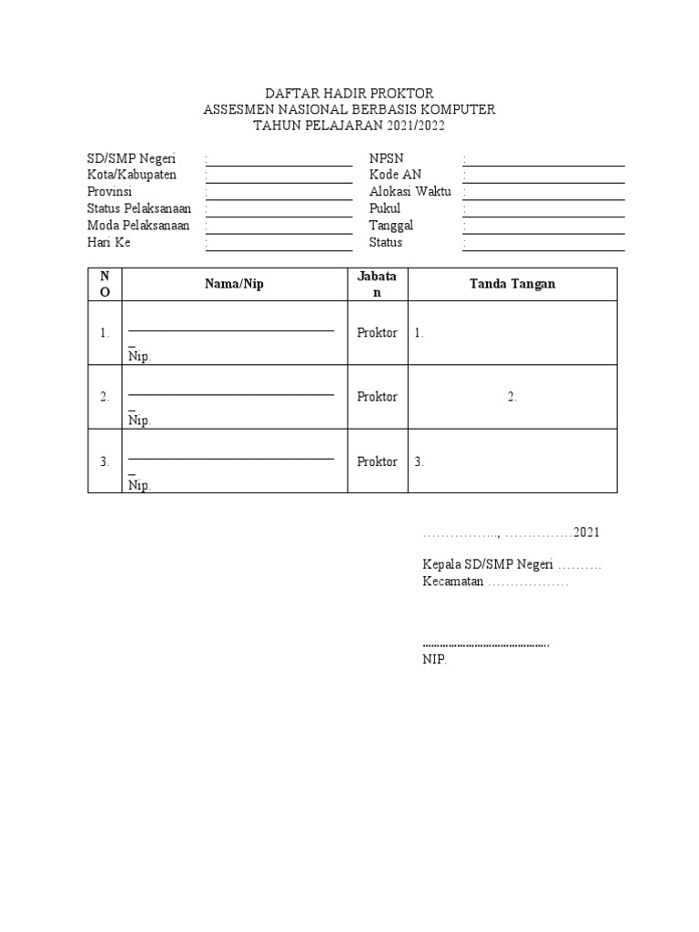 Daftar Hadir Proktor | PDF