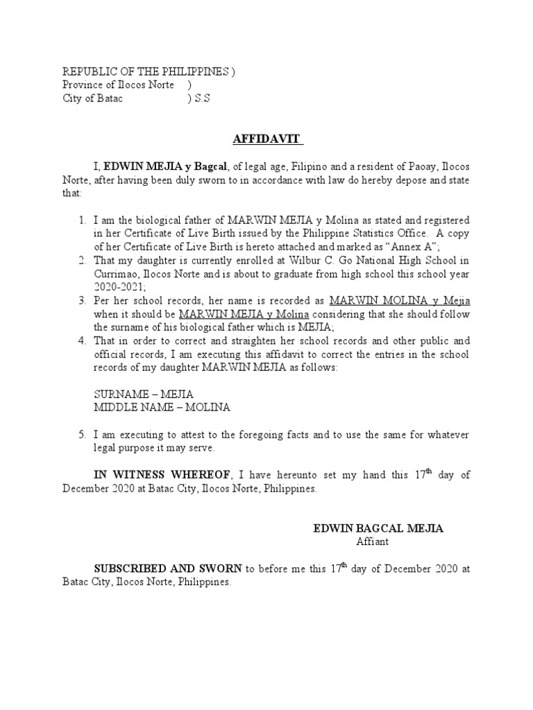 Affidavit: IN WITNESS WHEREOF, I Have Hereunto Set My Hand This 17 | PDF