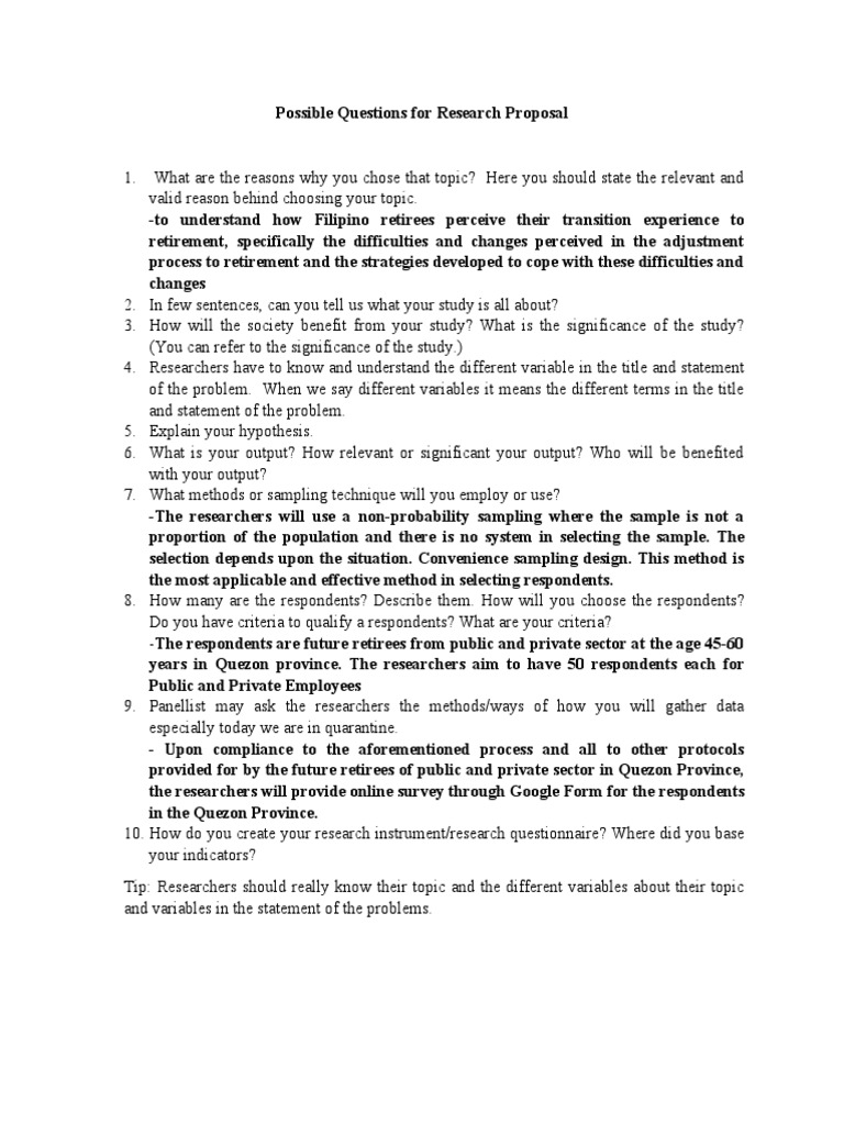 Key Questions for Research Proposals | PDF