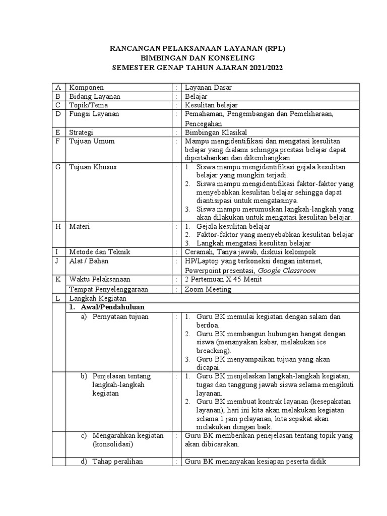 RPL 10 (Penyesuaian Terhadap Kurikulum) - Bimbingan Klasikal | PDF