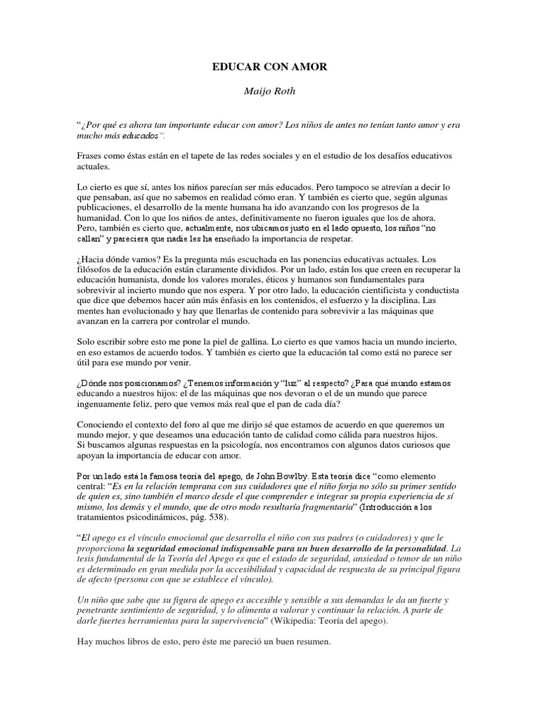 Educar Con Amor Pdf Teoría De Apego Amor