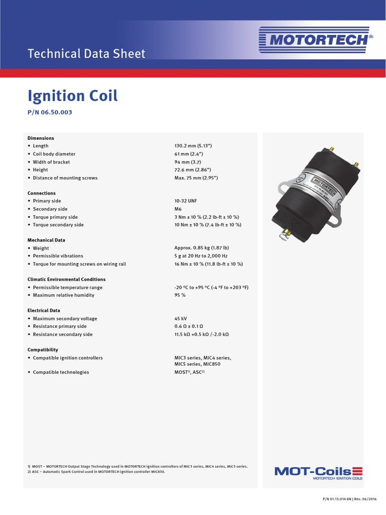 MOTORTECH Technical Data Sheet Ignition Coil 06.50.003 01.13.014 en ...