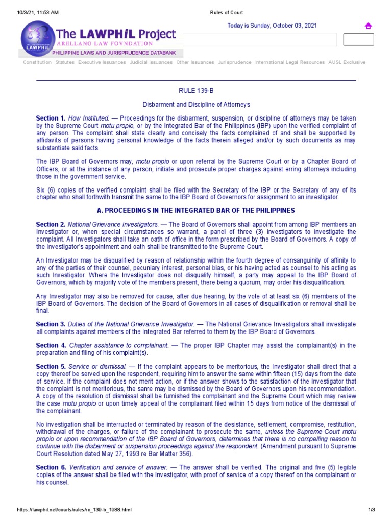 Rules of Court Disbarment Procedures | PDF | Disbarment | Deposition (Law)