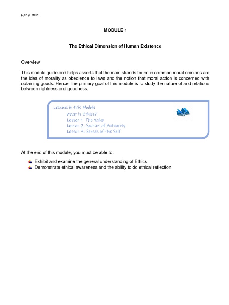 Lessons in This Module What Is Ethics? Lesson 1: The Value Lesson 2: Sources of Authority Lesson ...