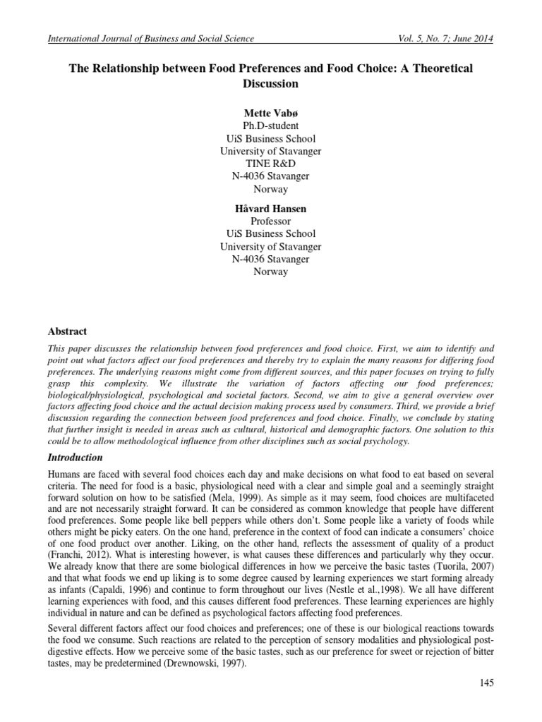 The Relationship Between Food Preferences and Food Choice: A ...