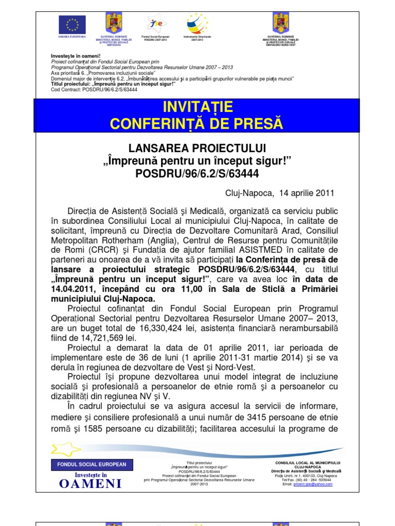 Invitatie Conferinta Lansare Proiect | PDF