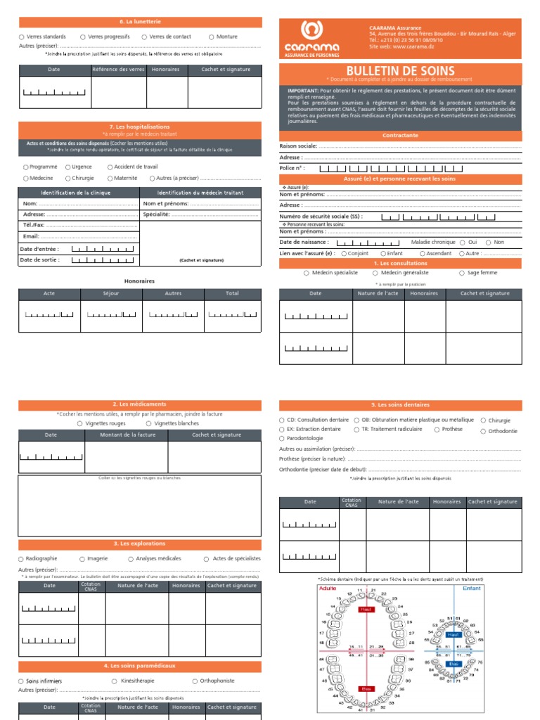 Bulletin de Soins CAARAMA 2025 | PDF | Médecine générale | Médecine ...