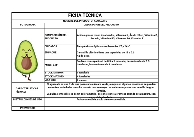 Ficha Tecnica Del Aguacate | PDF