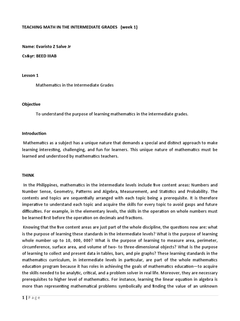 Mathematics in The Intermidiate Grades | PDF | Mathematics | Learning