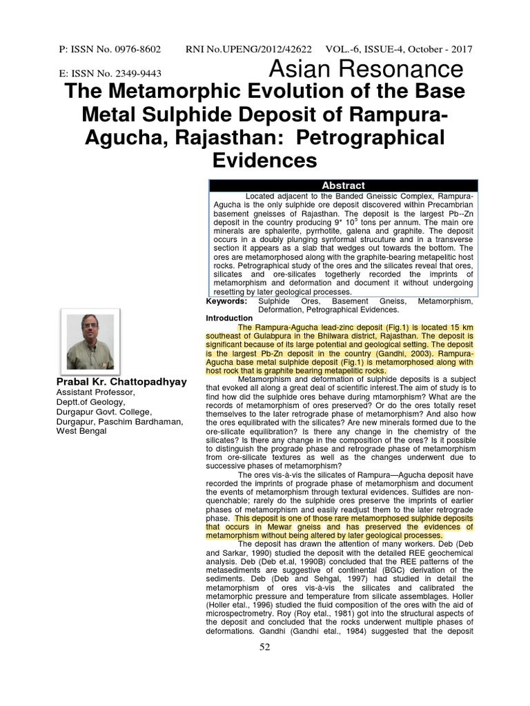 Rampura Agucha Deposit Petrographical Evidences 102017 | PDF | Rock ...