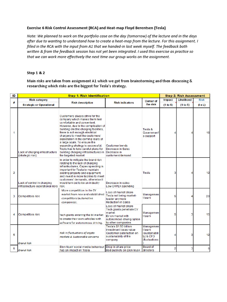 Exercise 6 Risk Control Assessment Tesla | PDF