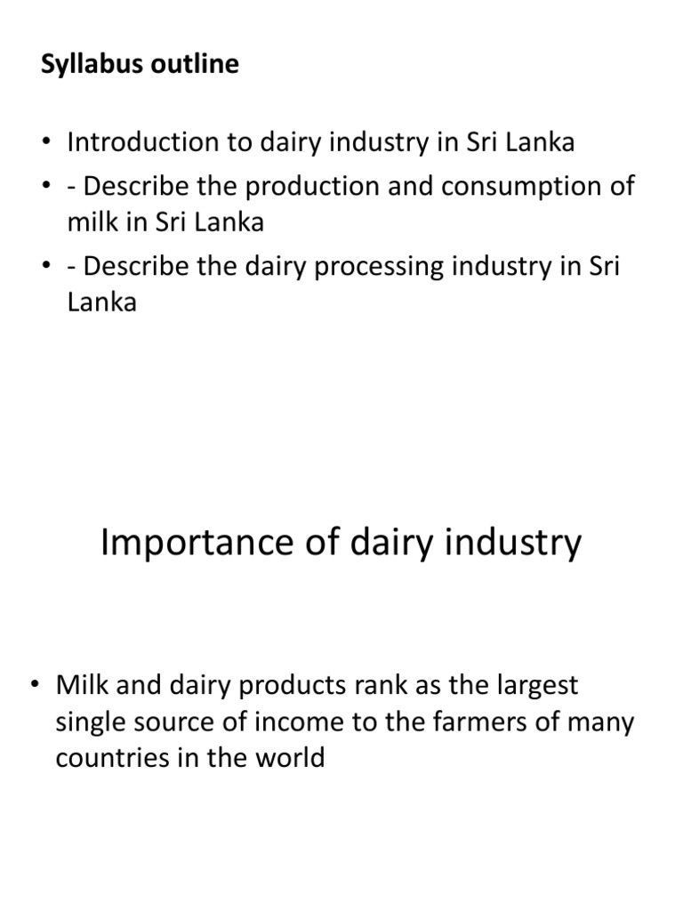 5th Lecture Introduction To Dairy Industry in SL | PDF | Milk | Dairy