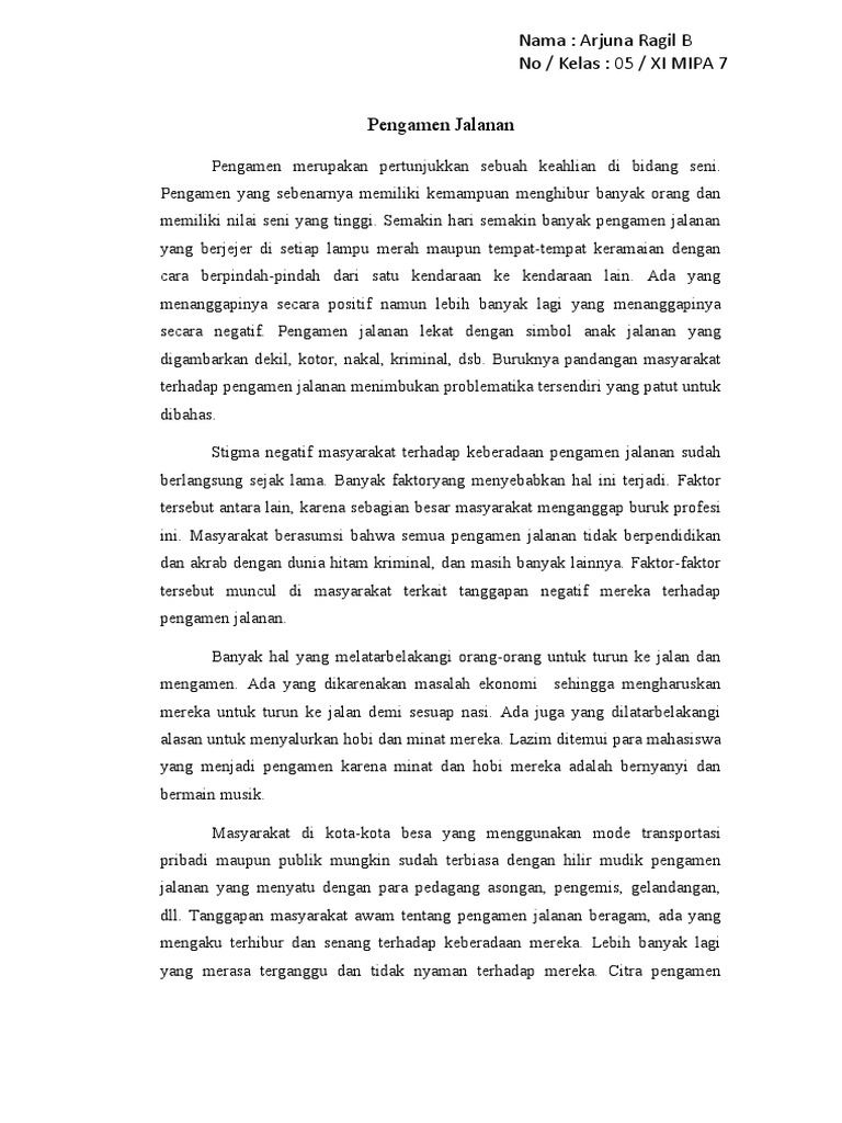 Teks Eksplanasi - Pengamen Jalanan | PDF