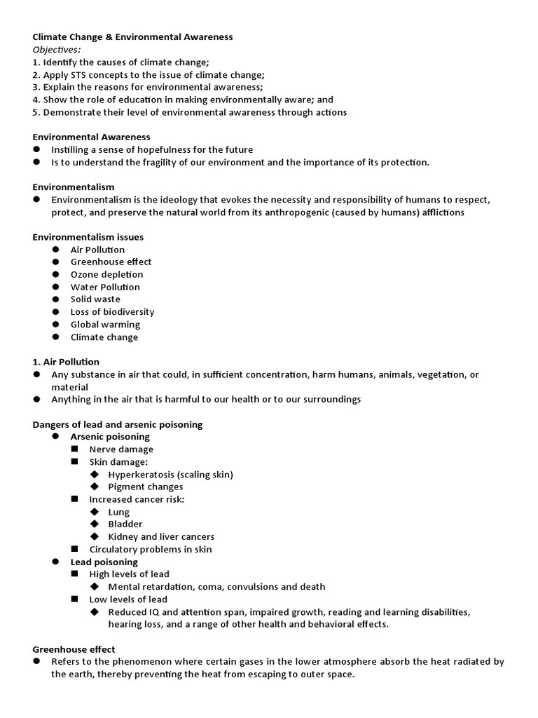 Climate Change and Environmental Awareness | PDF | Climate Change ...