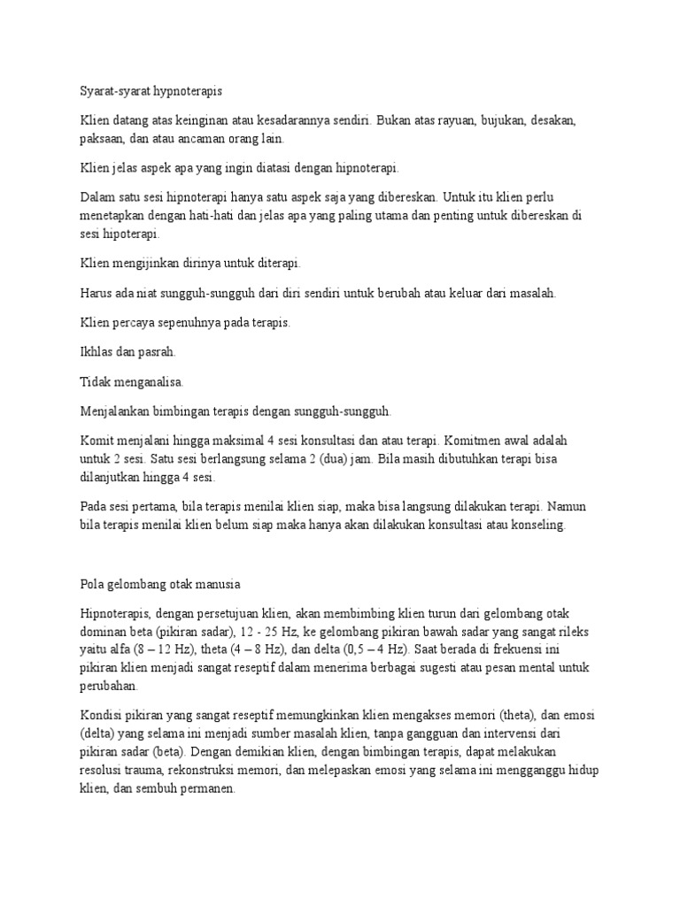 Panduan Hipnoterapi untuk Klien | PDF