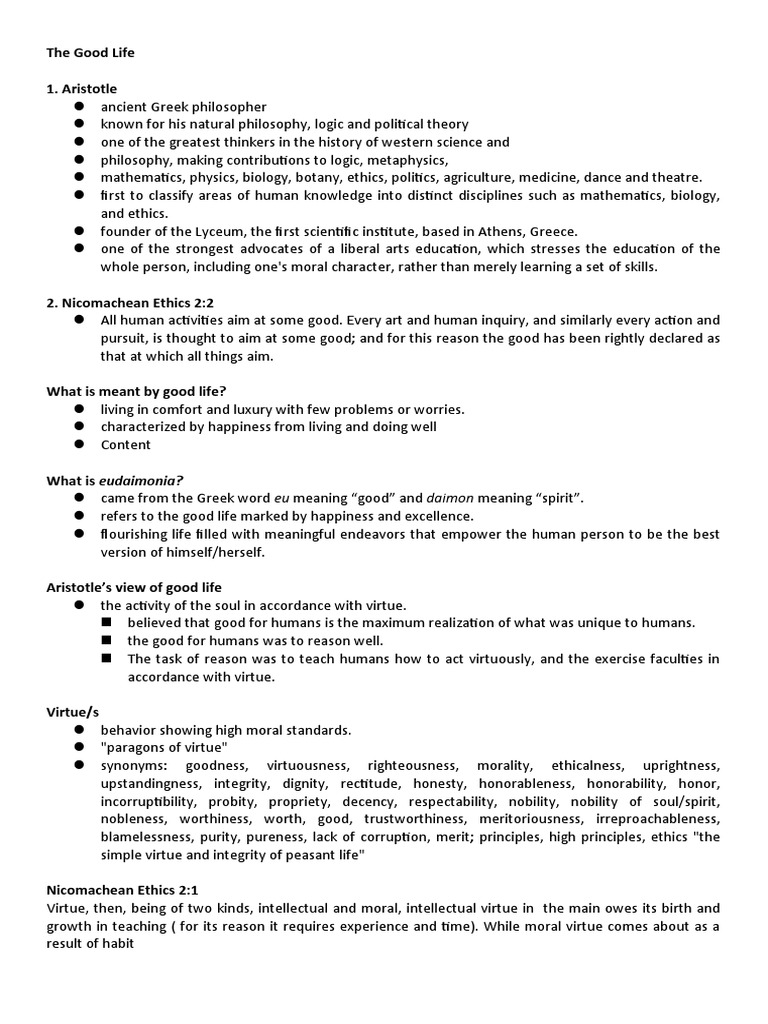 The Good Life | PDF | Virtue | Philosophical Theories