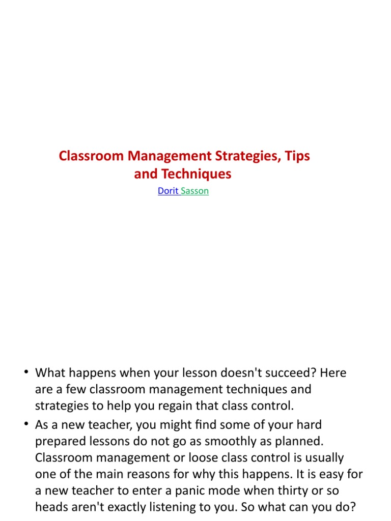 Classroom Management Strategies, Tips and Techniques: Dorit | Download ...
