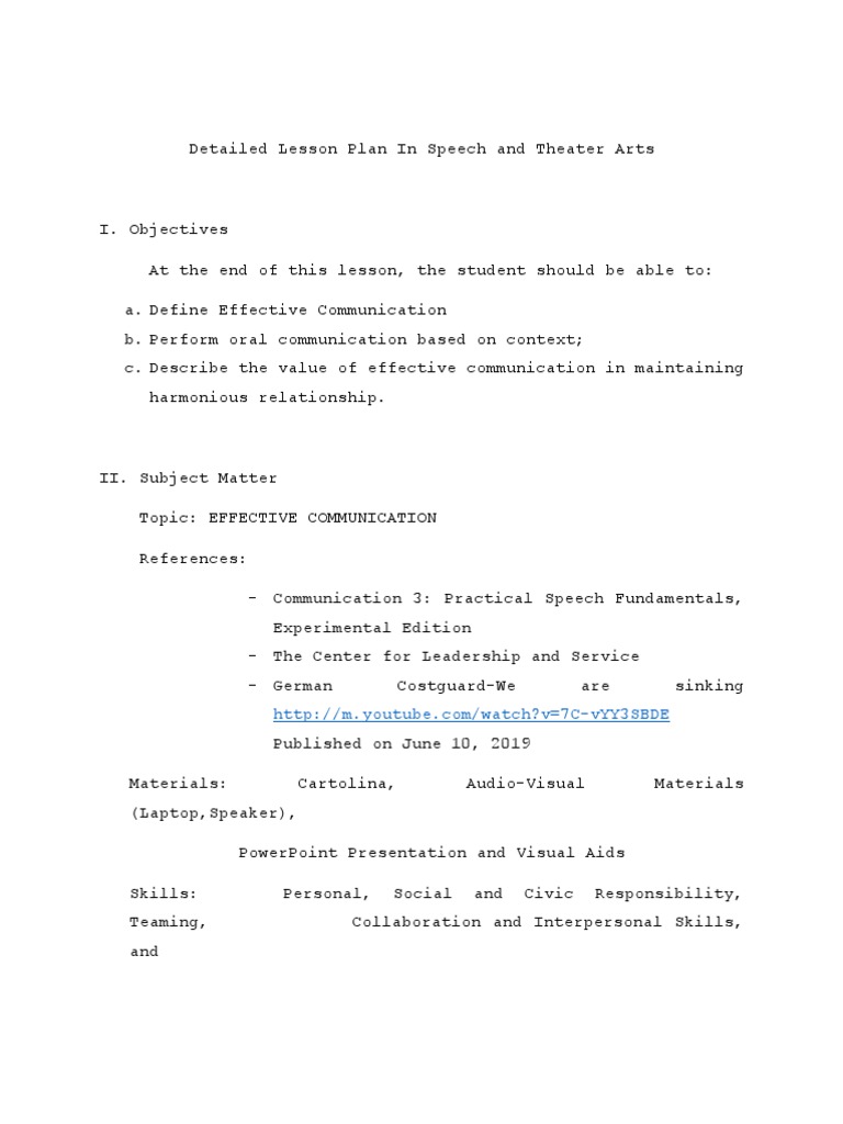 Effective Communication Lesson Plan | PDF | Communication | Lesson Plan