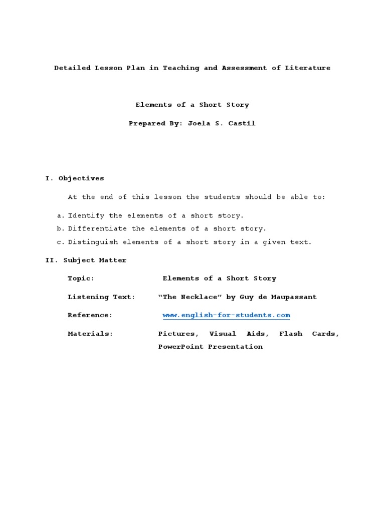 Elements of A Short Story Lesson Plan | PDF
