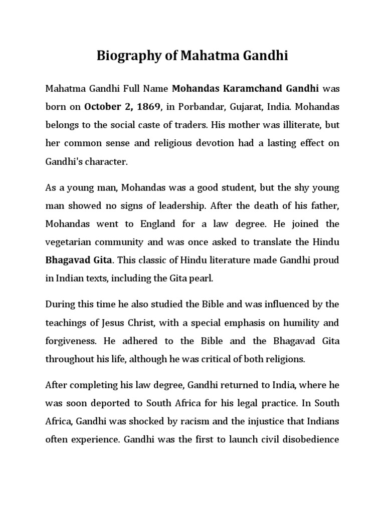 Biography of Mahatma Gandhi | PDF | Mahatma Gandhi | British Raj