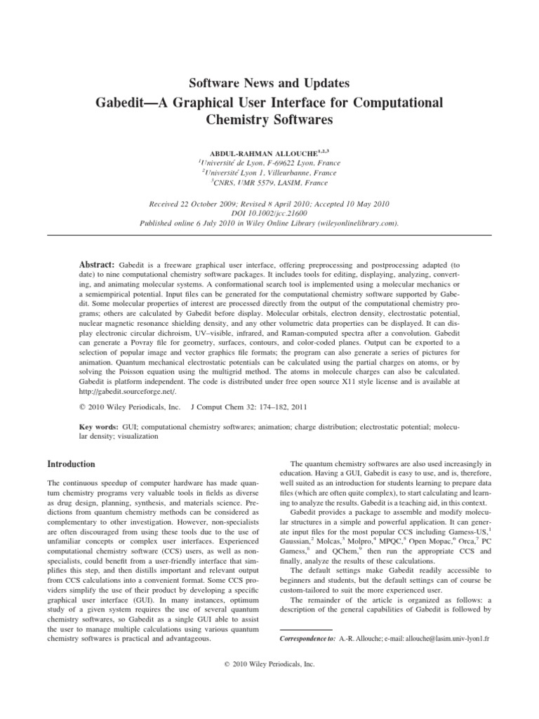 Gabedit-A Graphical User Interface For Computational Chemistry ...