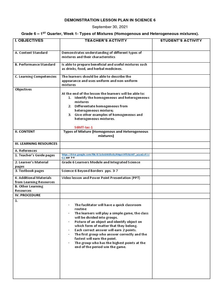 Exploring Homogeneous and Heterogeneous Mixtures Through Hands-On ...