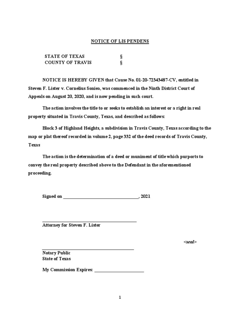 NOTICE OF LIS PENDENS - Notice Lis Pendens | PDF