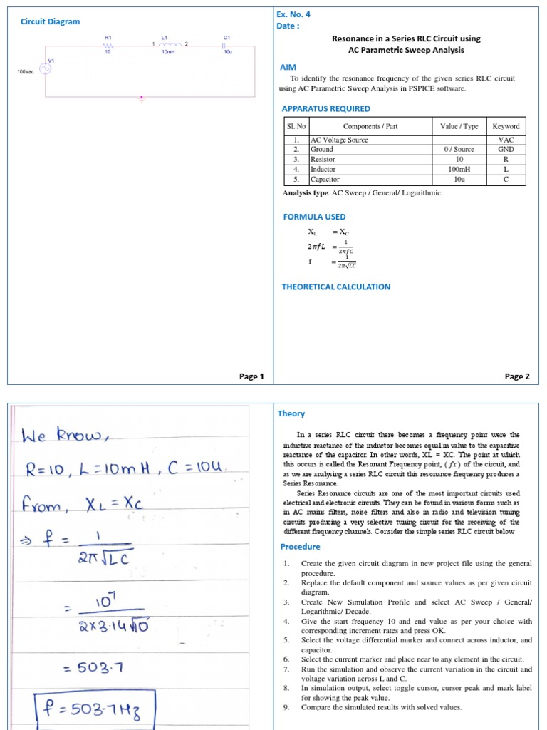 Simulation Exp. 4 Resonance in A Series RLC Circuit | PDF | Electrical ...