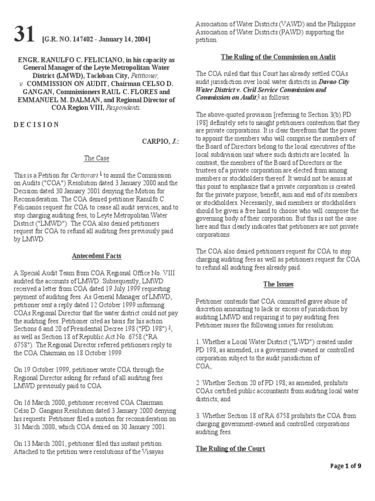 31 What Is A GOCC Without A Charter Feliciano v. COA. COA | PDF ...