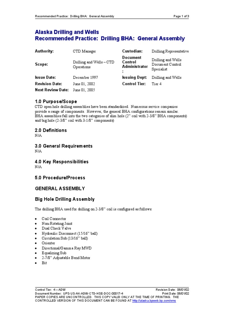 BHA Assembly Guidelines for Drilling | PDF | Valve | Drilling