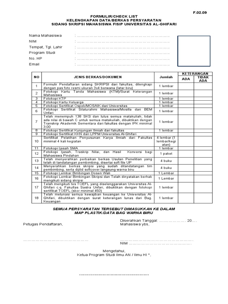 Checklist Persyaratan Sidang Skripsi | PDF