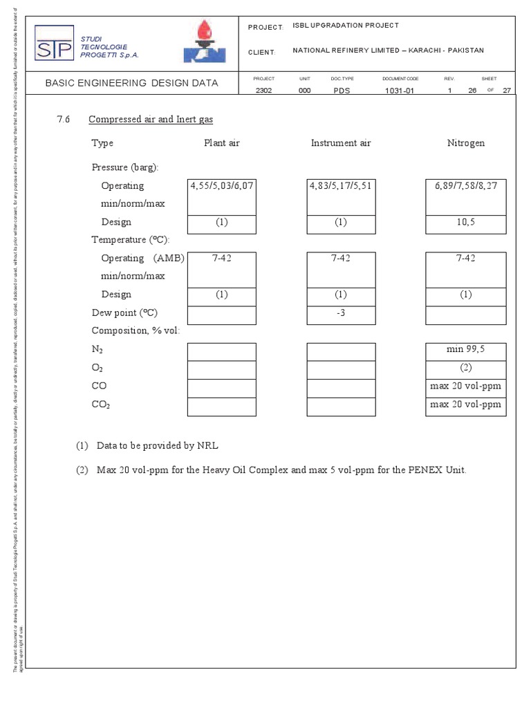 Basic Engineering Design Data: Studi Tecnologie Progetti S.P.A | PDF ...