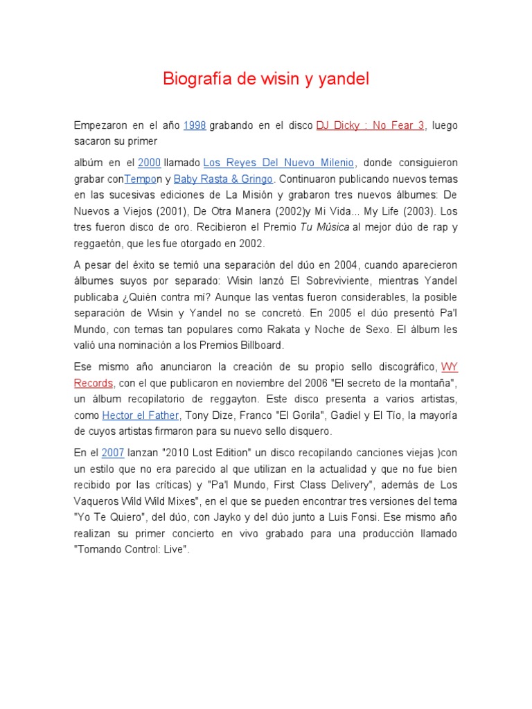Biografía de Wisin y Yandel | PDF | Abuso infantil