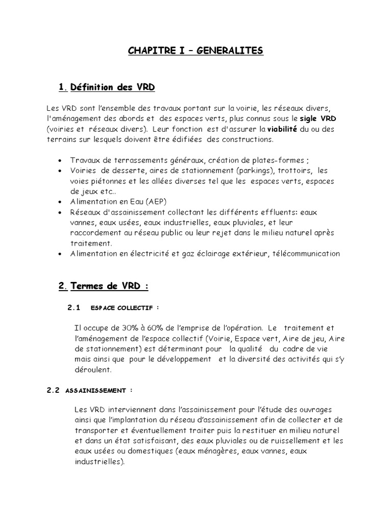 Définition et enjeux des VRD | PDF | Eaux usées | Assainissement