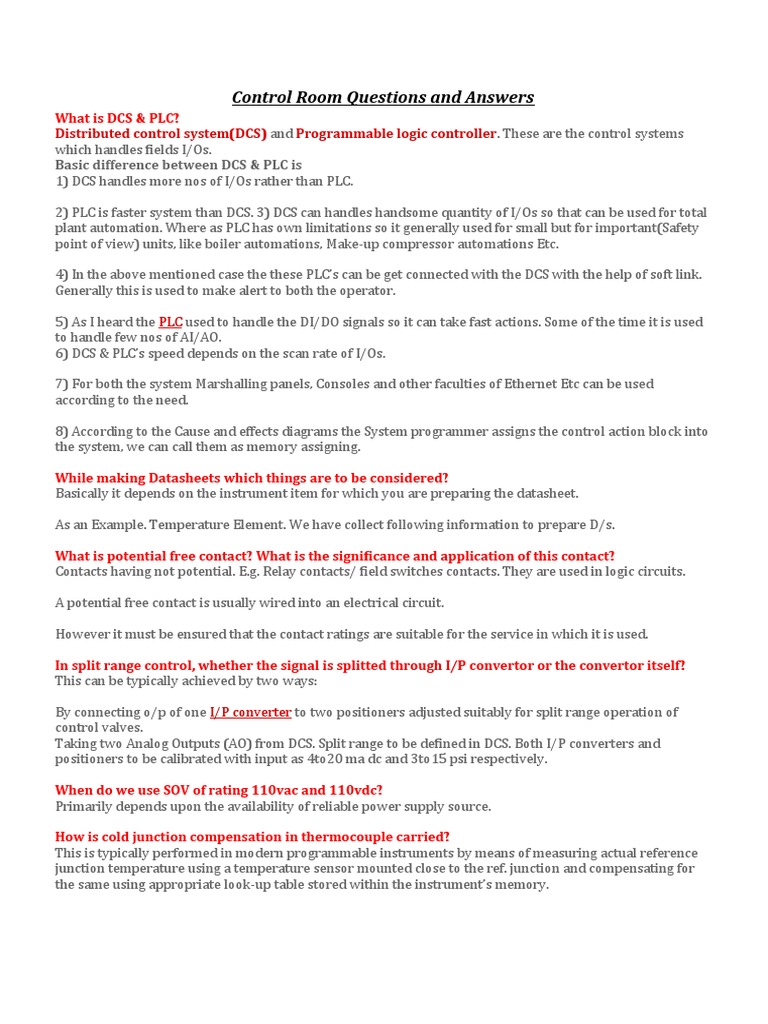 Control Room Questions and Answers | PDF | Thermocouple | Water Vapor