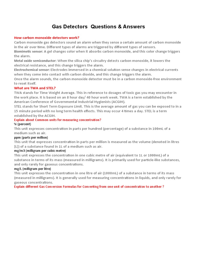 Gas Detectors Questions & Answers | PDF | Ozone | Chlorine