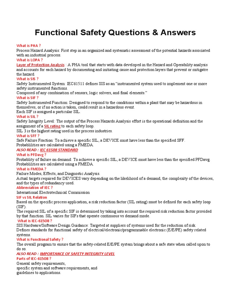 Functional Safety Questions & Answers | PDF | Systems Science | Risk