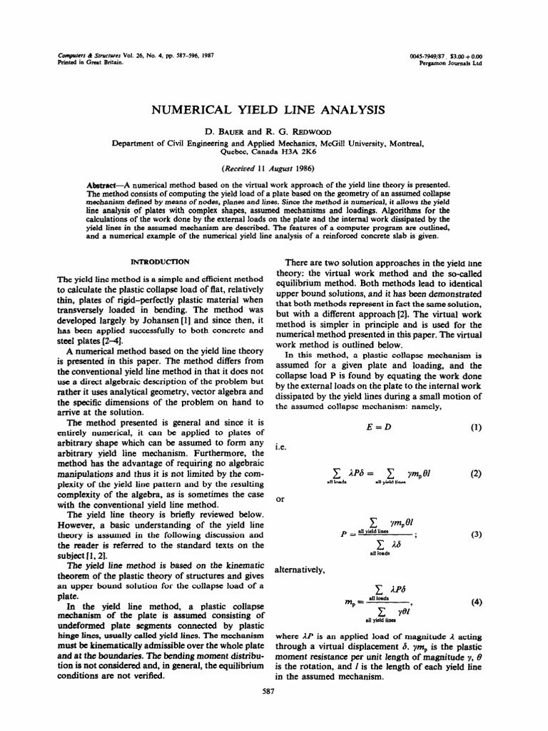 Numerical Yield Line Analysis of Reinforced Concrete Slabs | PDF | Bending | Numerical Analysis